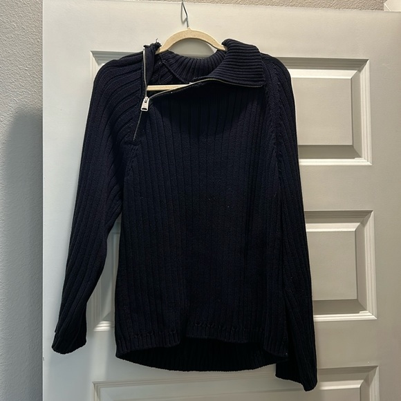Zara | Sweaters | Zara Asymmetric Zip Collar Oversized Navy Sweater ...